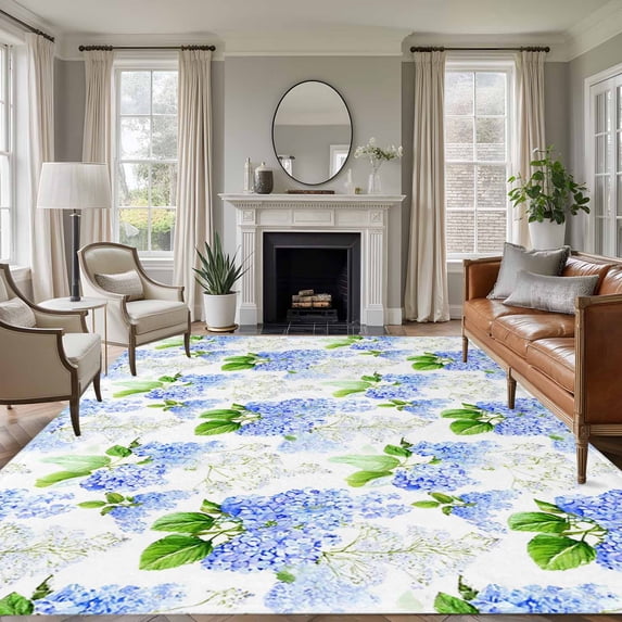 6x9 Hydrangea Flower Blue Large Area Rug for Living Room, Washable Non ...