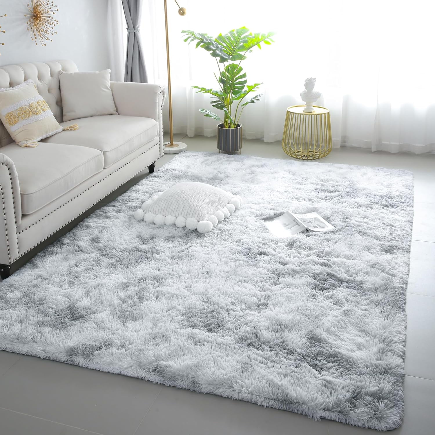 6x9 Light Grey Fluffy Shag Area Rug for Bedroom, Soft Plush Fuzzy ...