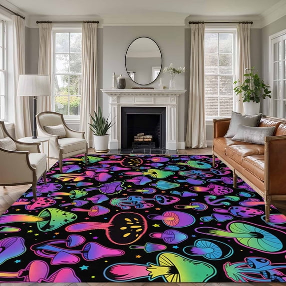 6x9 Mushroom Large Area Rug for Living Room, Washable Non Slip Low Pile ...