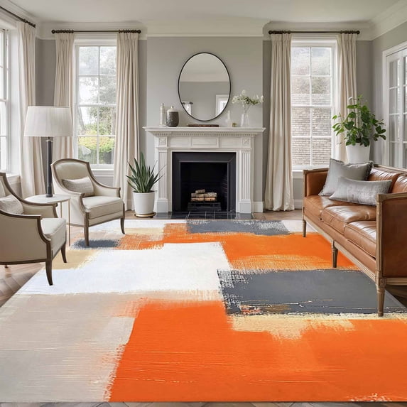 6x9 Orange Graffiti Large Area Rug for Living Room, Washable Non Slip ...