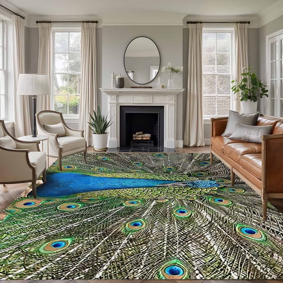 6x9 Peacock Large Area Rug for Living Room, Washable Non Slip Low Pile ...