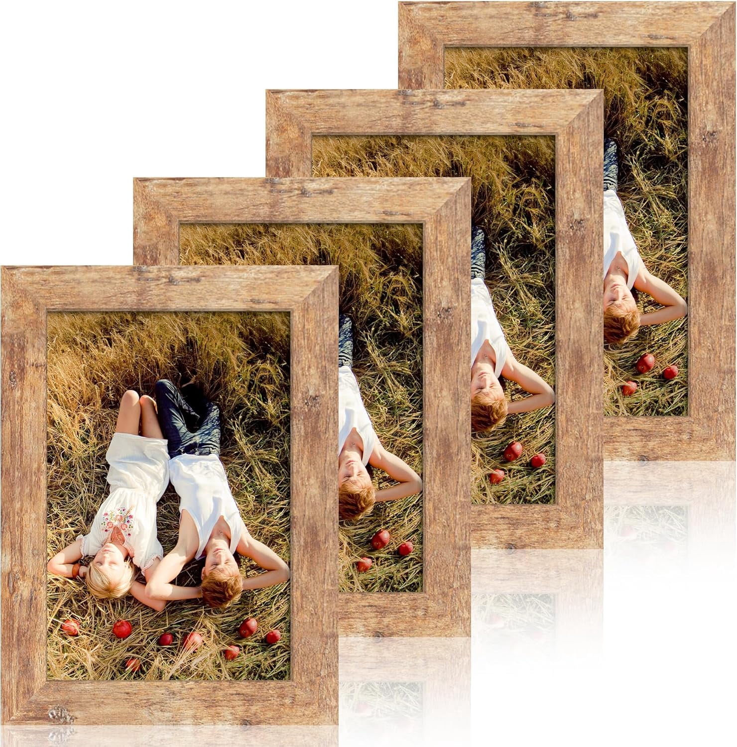 6x9 Picture Frame Set of 4, High Definition Real Glass Rustic Brown ...