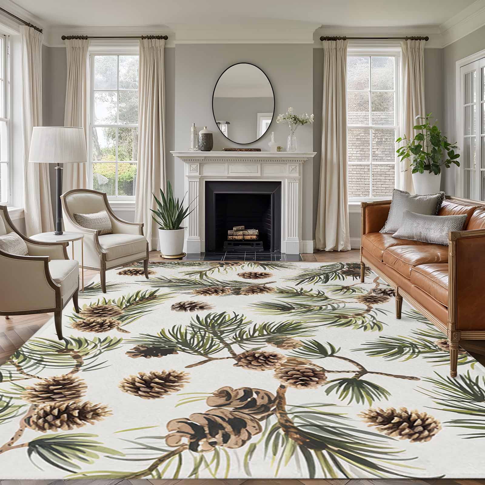 6x9 Pine Cones Large Area Rug for Living Room, Washable Non Slip Low ...