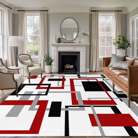 6x9 Red Abstract Lines Large Area Rug for Living Room, Washable Non ...