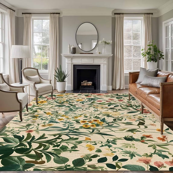 6x9 Spring Wildflower Green Leaf Large Area Rug for Living Room ...