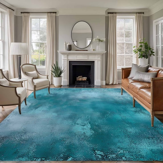 6x9 Teal Blue Large Area Rug for Living Room, Washable Non Slip Low ...