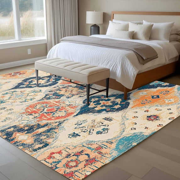 6x9 Washable Area Rug, Boho Non-Slip Large Rectangle Rug for Living ...