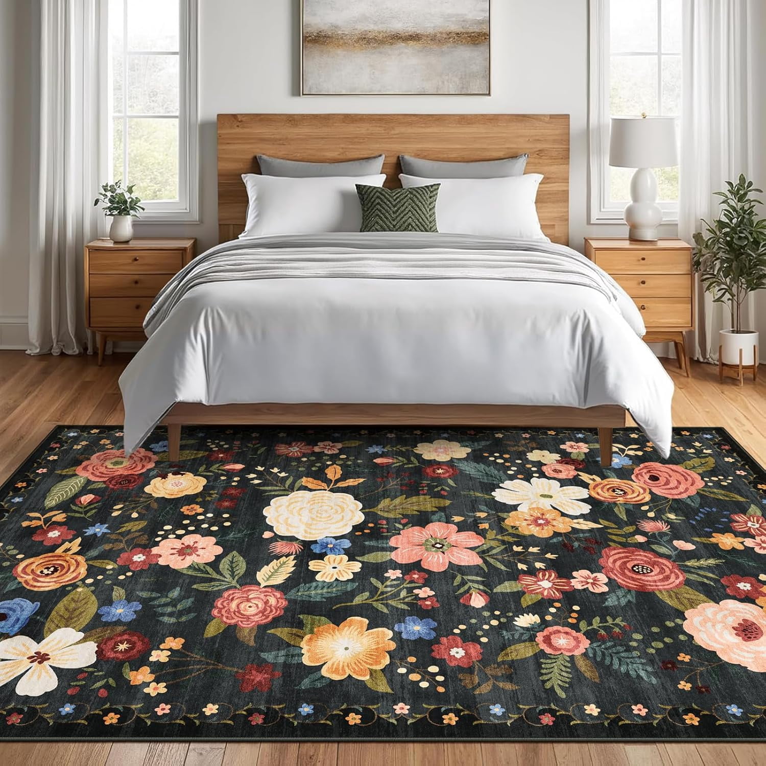 6x9 Washable Area Rug for Living Room, Floral Non-Slip Non-Shedding ...