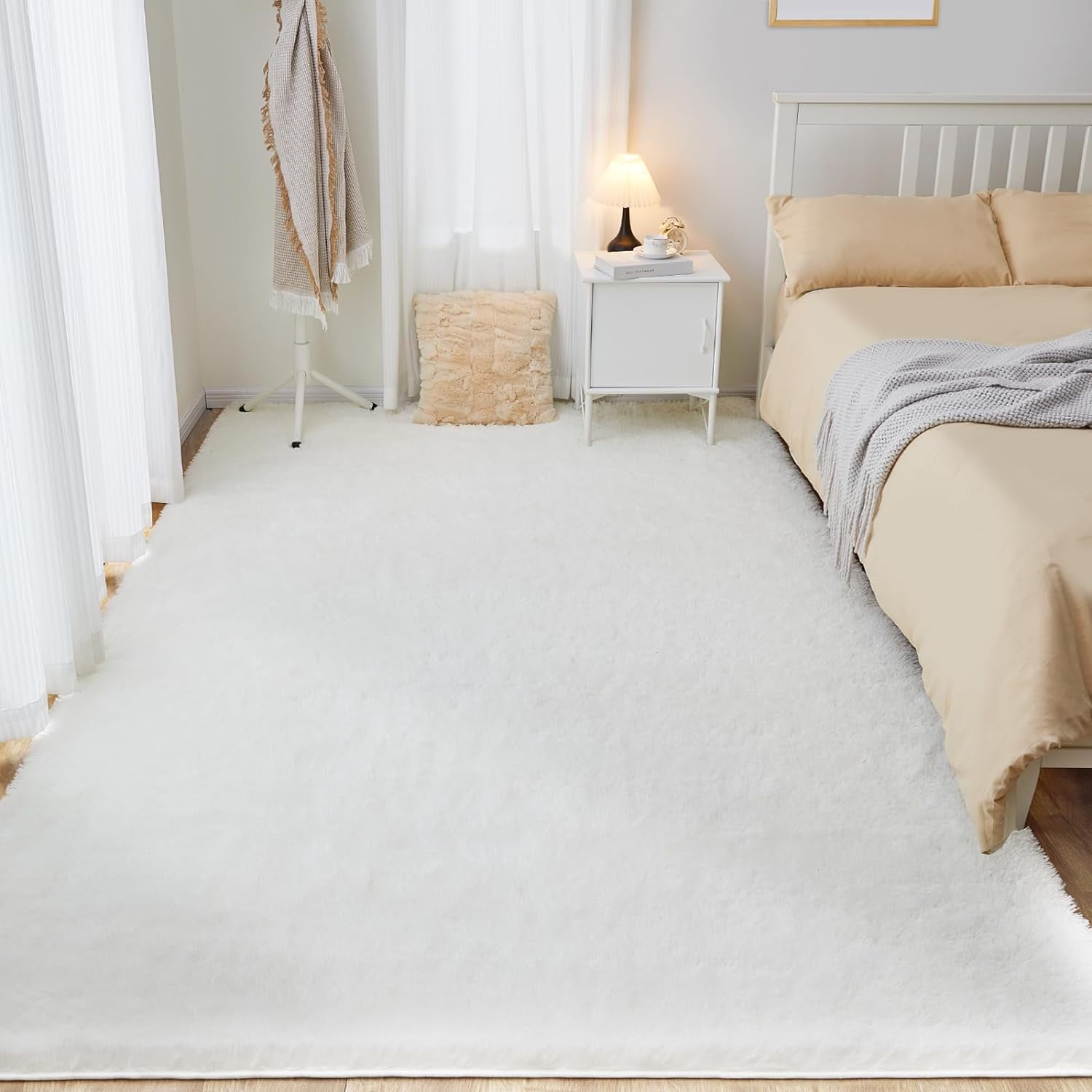 6x9 White Area Rugs for Living Room, Fluffy Shaggy Rug for Bedroom ...