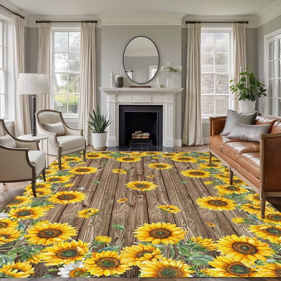 6x9 Yellow Sunflower Large Area Rug for Living Room, Washable Non Slip ...