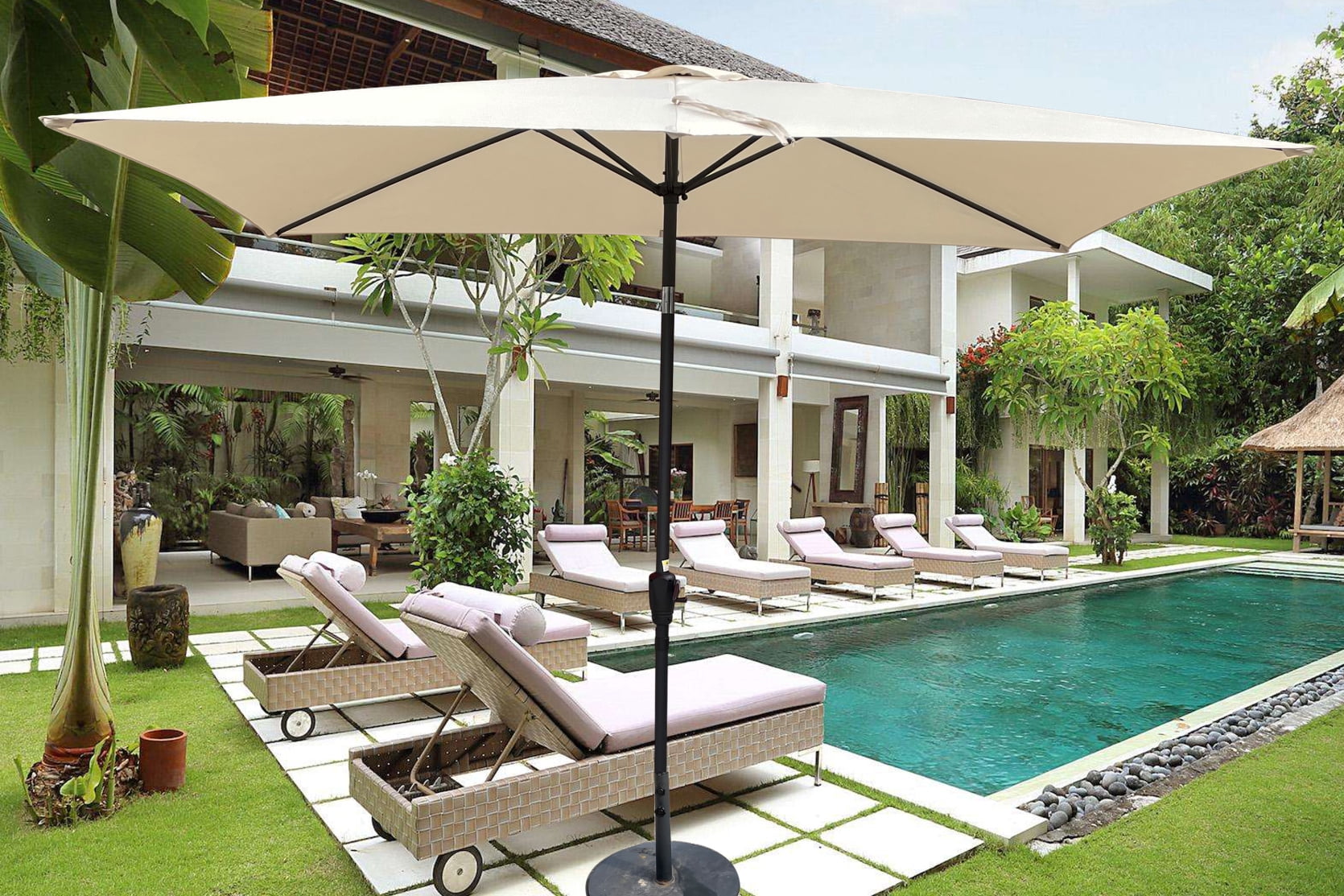 6x9FT Outdoor Rectangular Umbrella with with Crank and Push Button Tilt ...