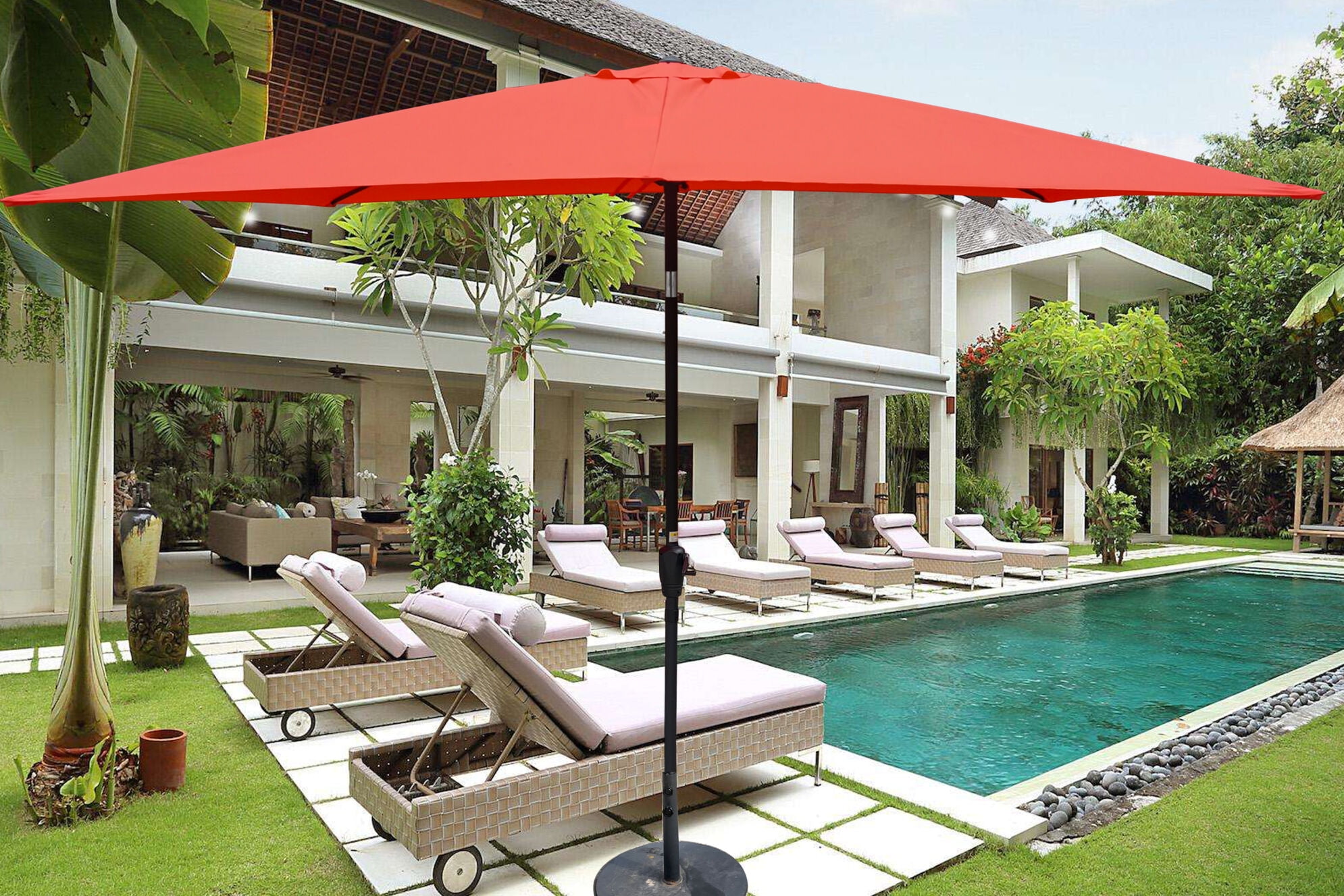6x9FT Outdoor Rectangular Umbrella with with Crank and Push Button Tilt ...