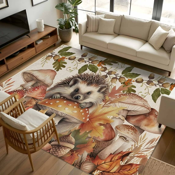 6x9Ft Area Rugs Fall Mushroom Hedgehog Non-Skid Rubber Backing Large ...