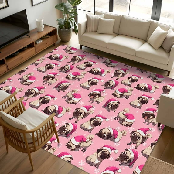 6x9Ft Area Rugs Pink Dog Christmas Non-Skid Rubber Backing Large ...