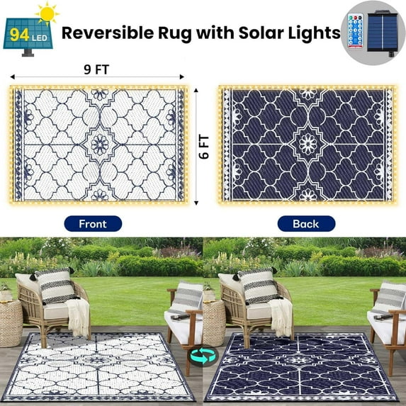 6x9Ft Outdoor Rug, Solar Powered Outdoor Rug with 94LEDs Strip Lights ...