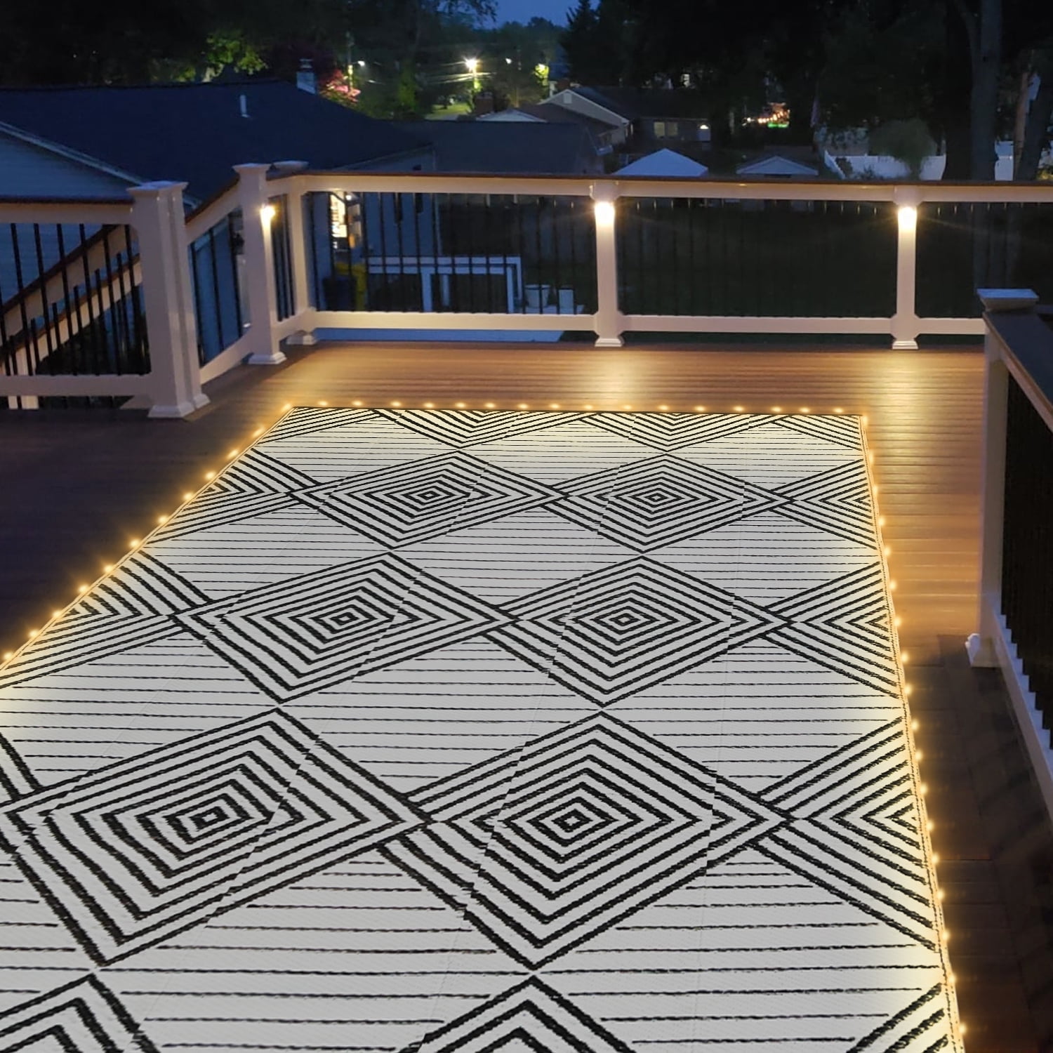 6x9ft Waterproof Outdoor Rug with LED Lights, Foldable Reversible ...
