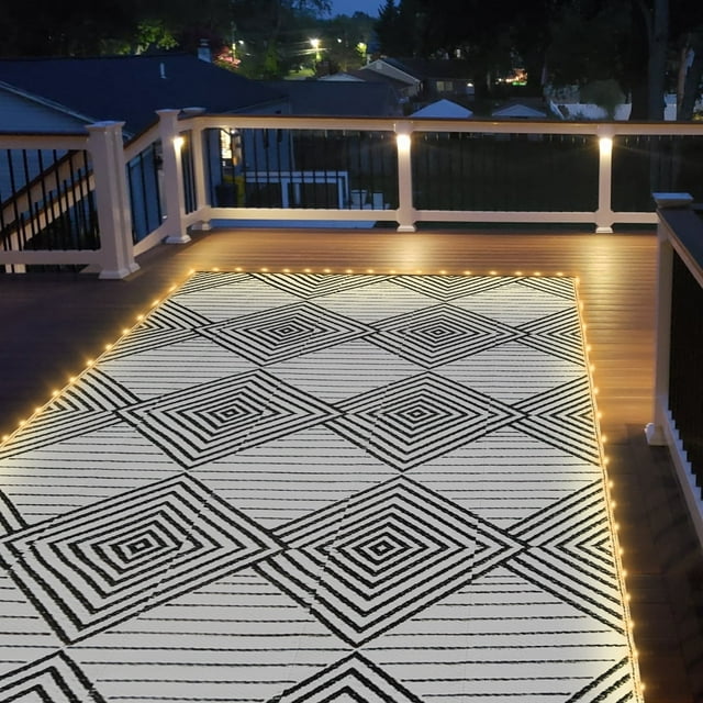 6x9ft Waterproof Outdoor Rug with LED Lights, Foldable Reversible ...