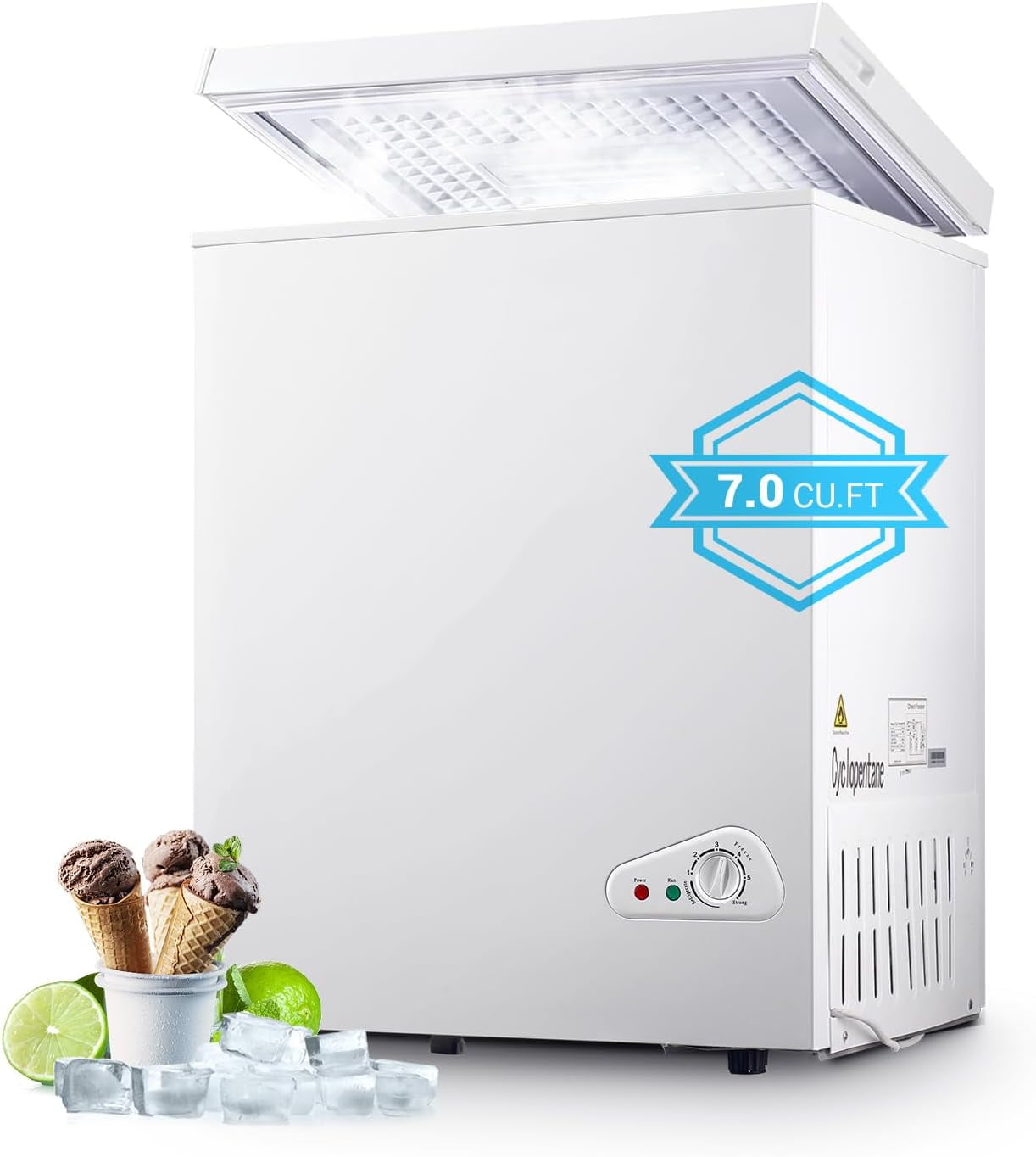 7.0 Cu.Ft Chest Freezer, Compact Freezer, White Deep Top Door Freezer ...