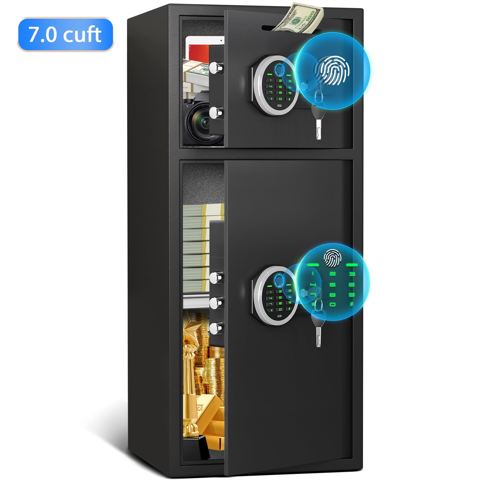 7.0 cuft Large Biometric Safe with Double Door, Fingerprint & Digital ...