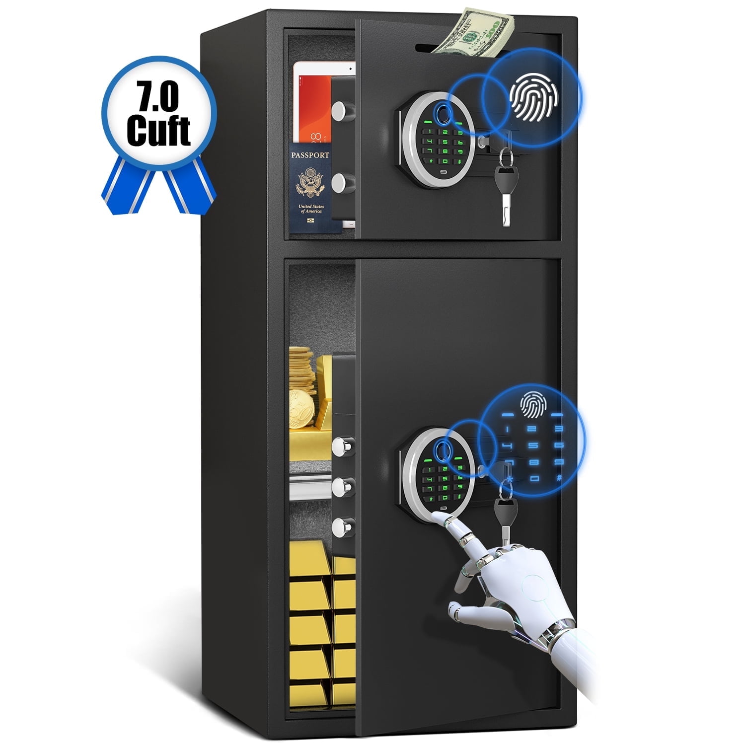 7.0 Cuft Extra Large Home Safe Box Fireproof Waterproof, Fingerprint ...