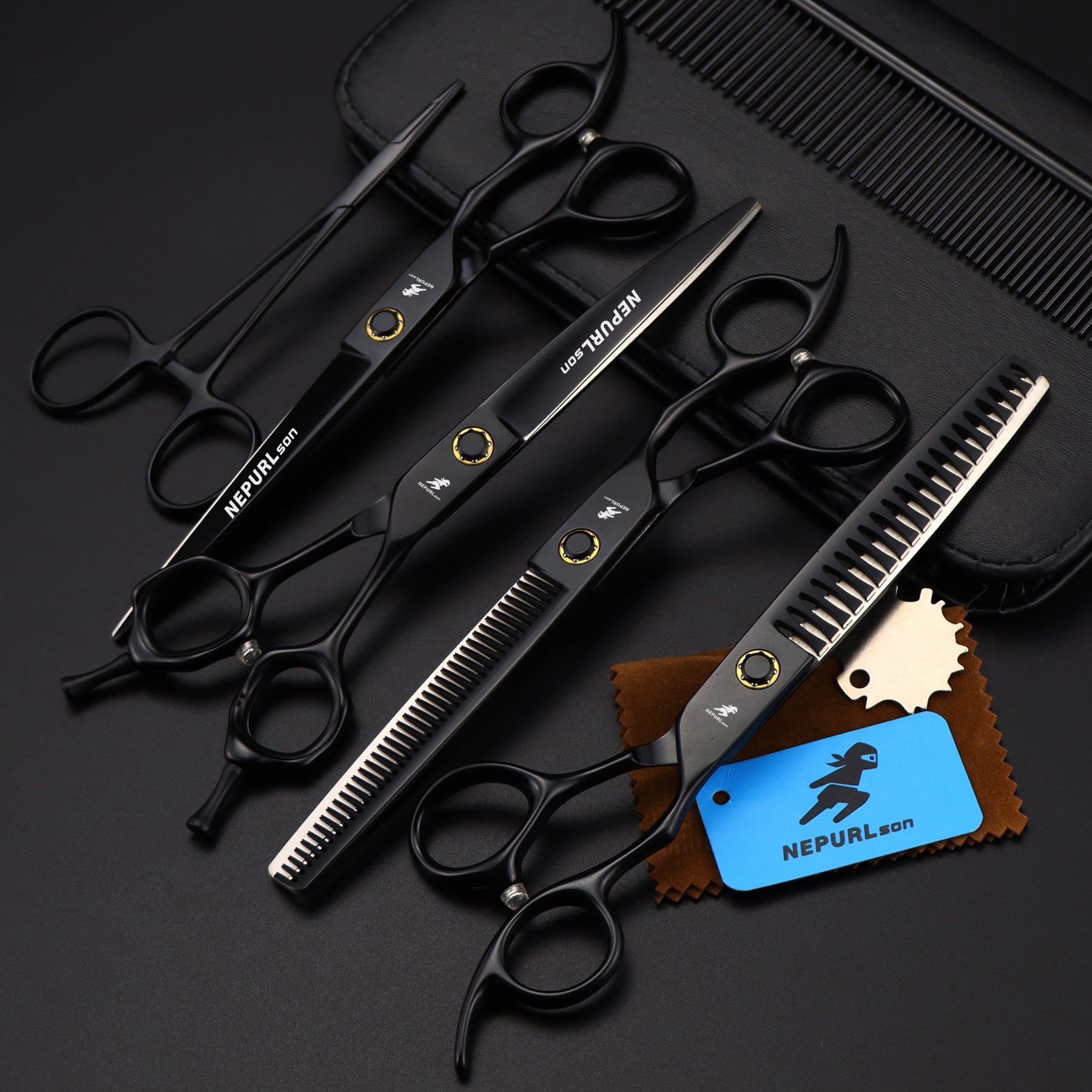7.0 Inch Black Coated Pet Grooming Scissors Set - TTOOGO 5-Piece ...