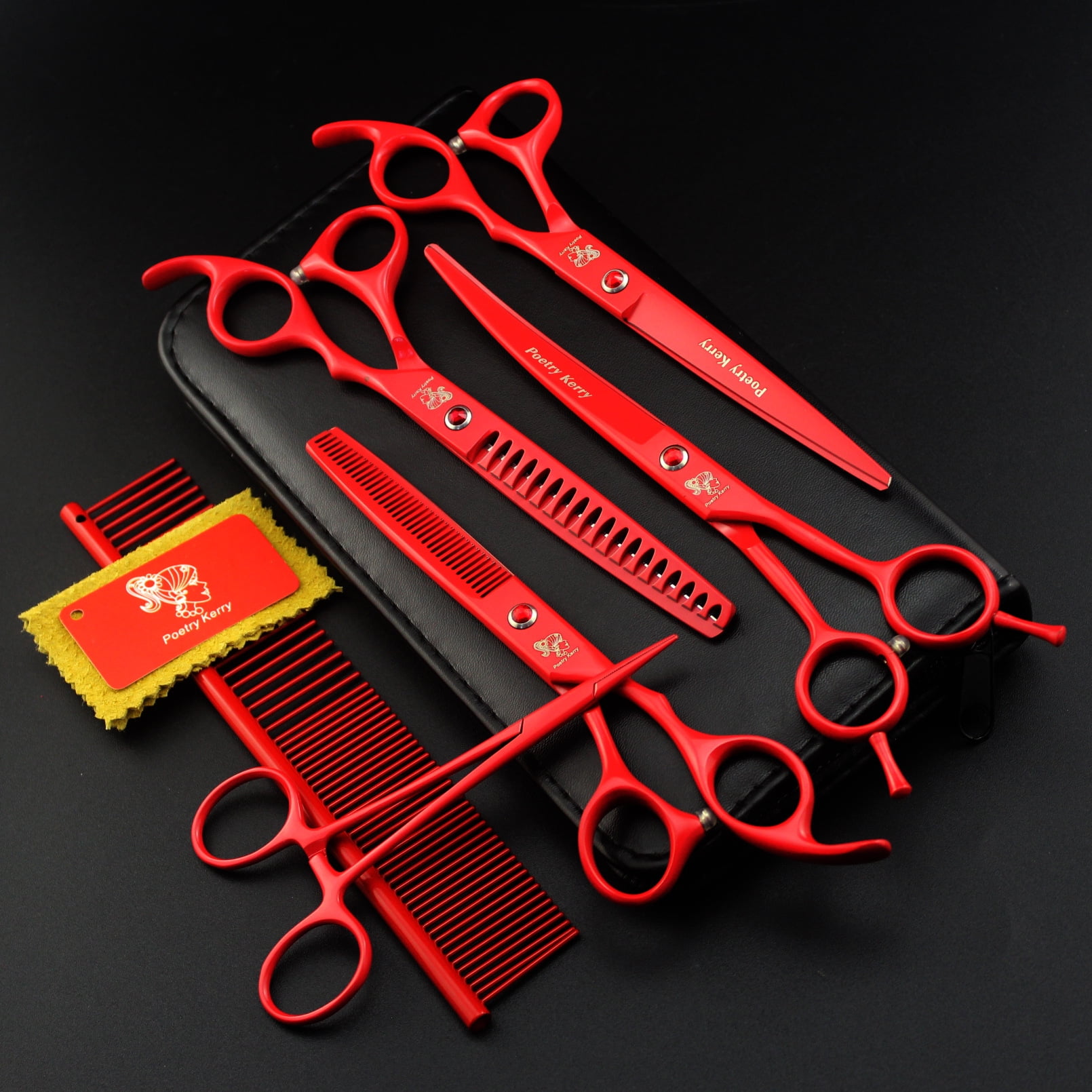 7.0 Inch Pet Grooming Scissors Set - TTOOGO Red Professional Dog Hair ...