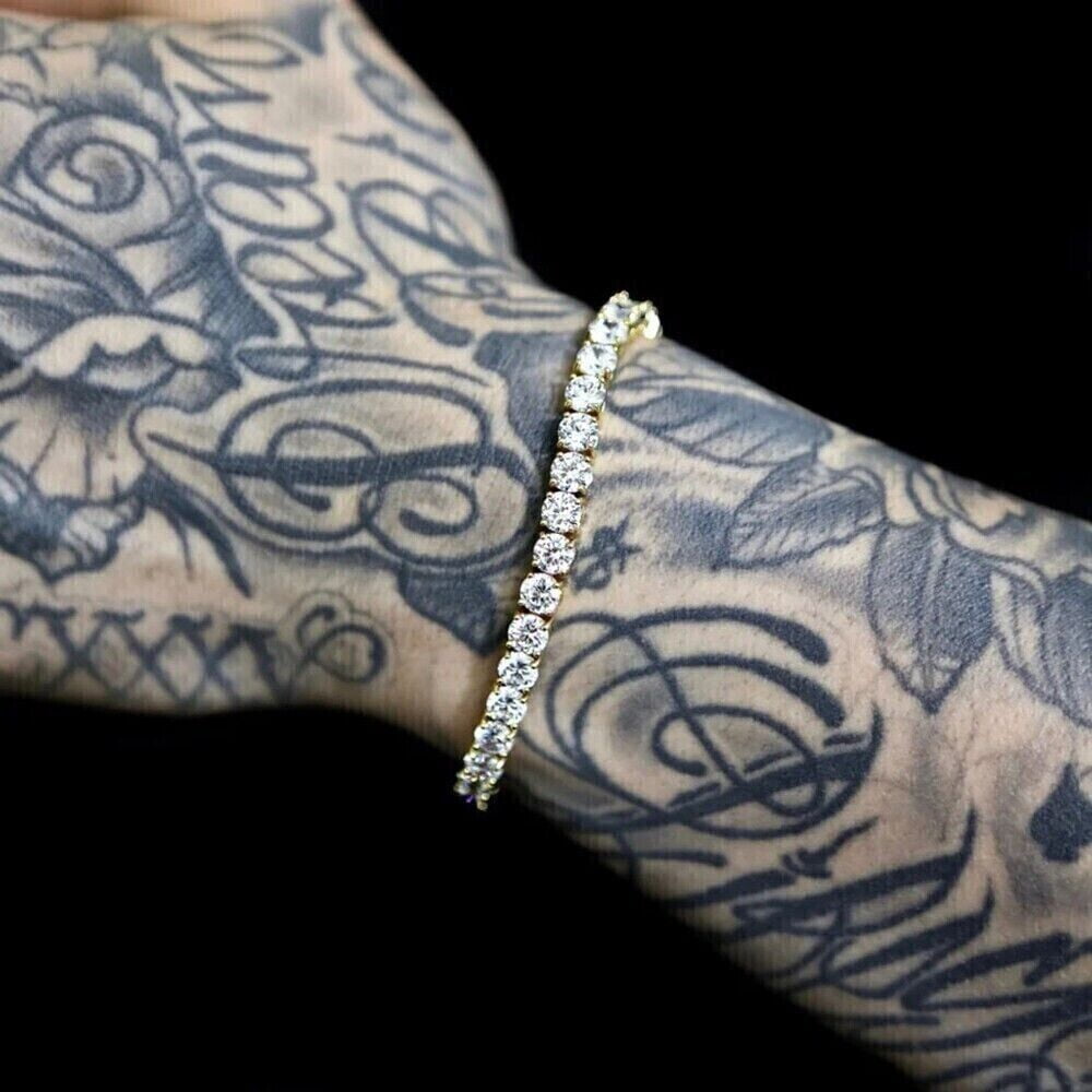 7.00Ct Round Cut Men's Fancy Tennis Lab-Created Bracelet 14K Yellow ...