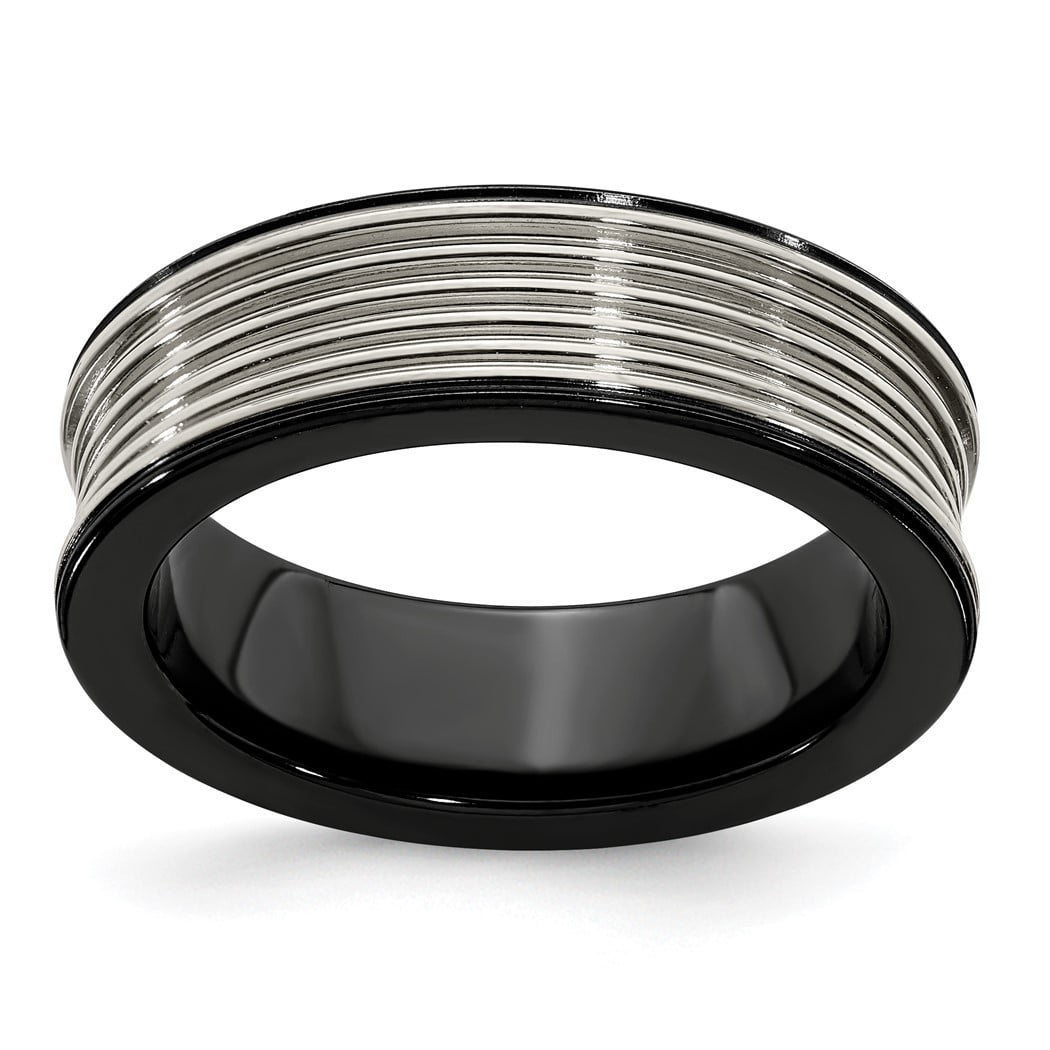 7.00mm Edward Mirell Black Titanium and Titanium Polished Grooved ...
