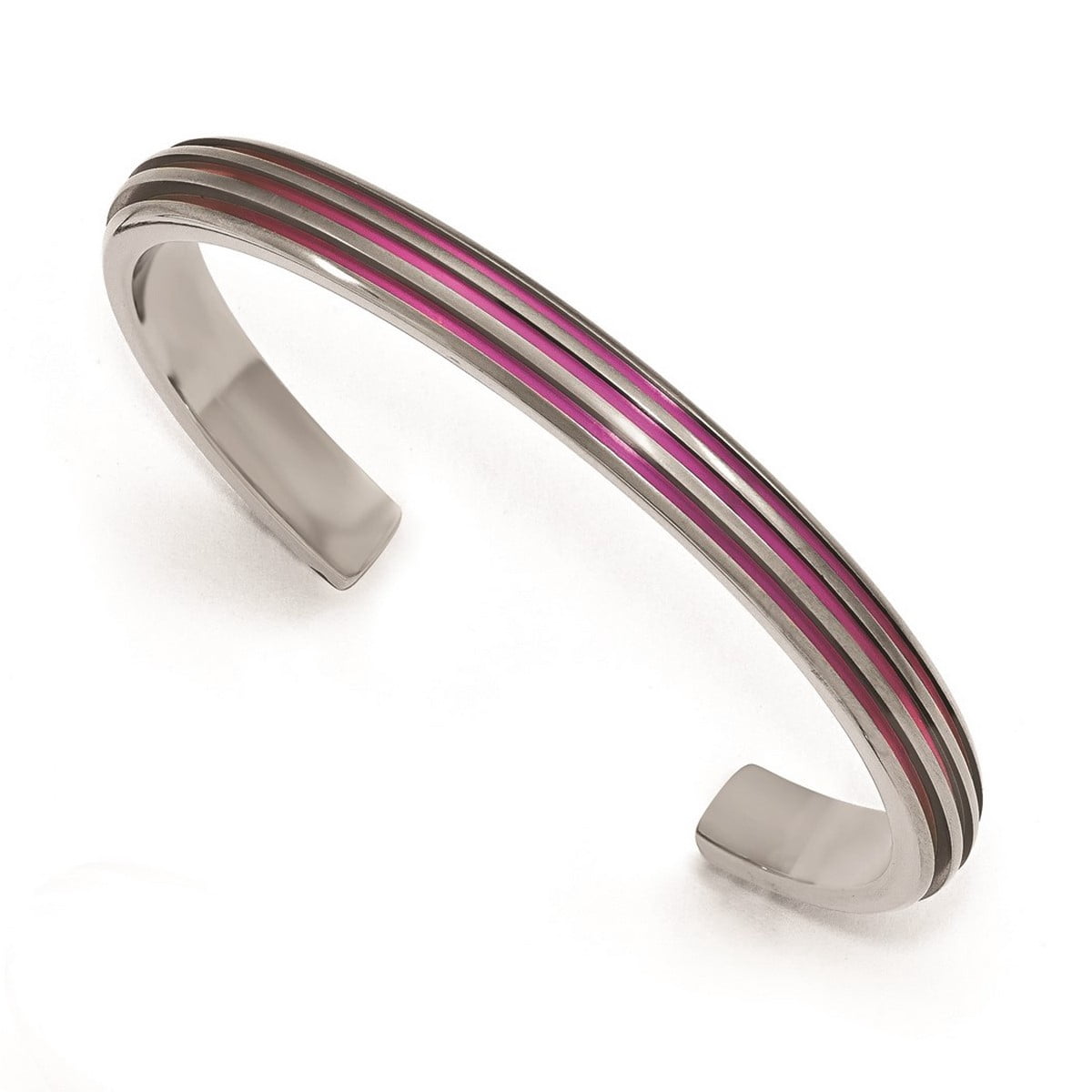 7.00mm Titanium Polished Triple Groove Pink Anodized Cuff Bracelet-Cuff ...