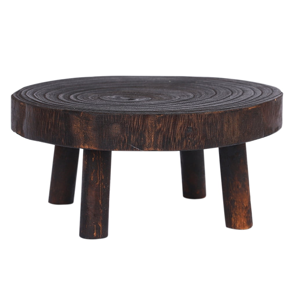 Rustic Decorative Round Wood Indoor Planter Table for Small Flower Pots ...