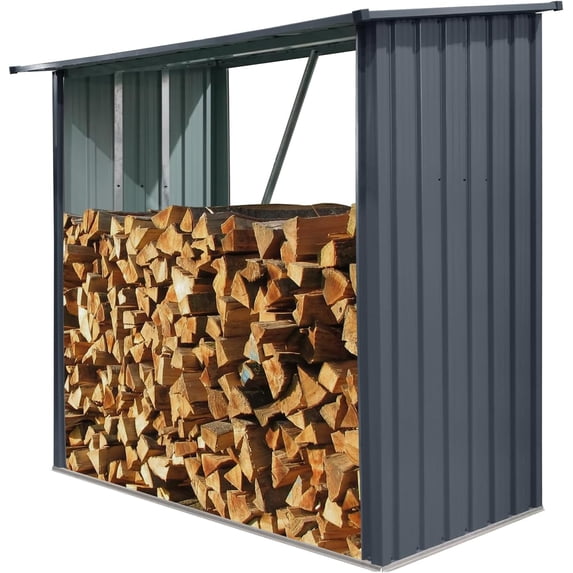 7.1 * 2.5FT Large Outdoor Steel Firewood Rack with Sloped Roof, Heavy ...