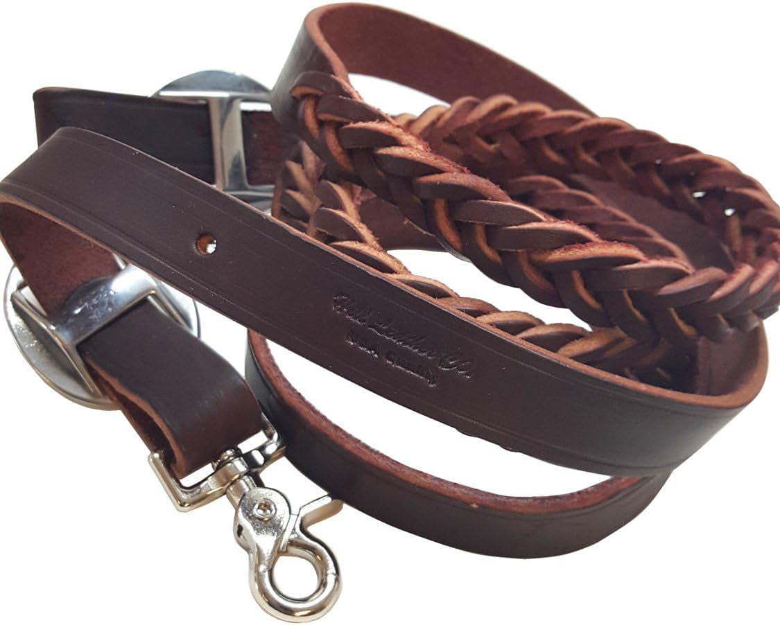 7-1/2' Roper-Barrel Braided One Piece Brown Leather Reins Rein W/Snap ...