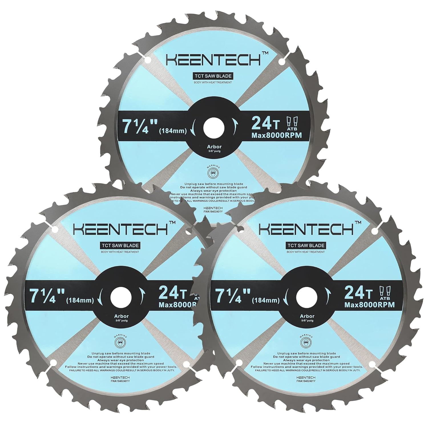 7-1/4 Inch Circular Saw Blades 24T 3 Pack, 5/8" Arbor, General Purpose ...