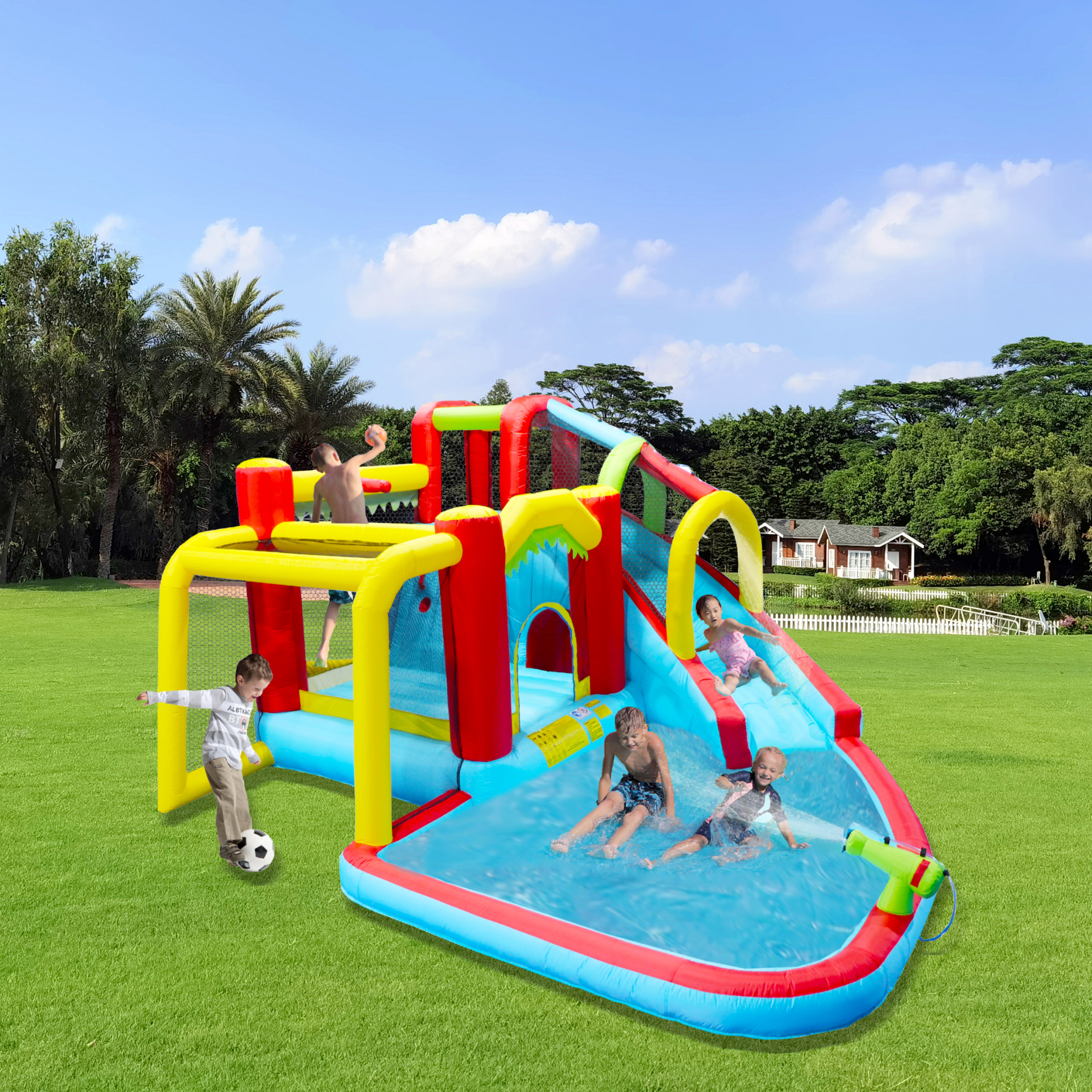 7 in 1 Bouncy House with Slide, Water Park Trampoline, Bouncing House ...