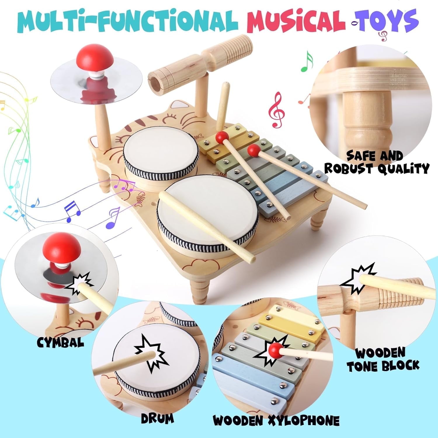 7 in 1 Children's Drum Set (for Toddlers) Baby Musical Instruments ...