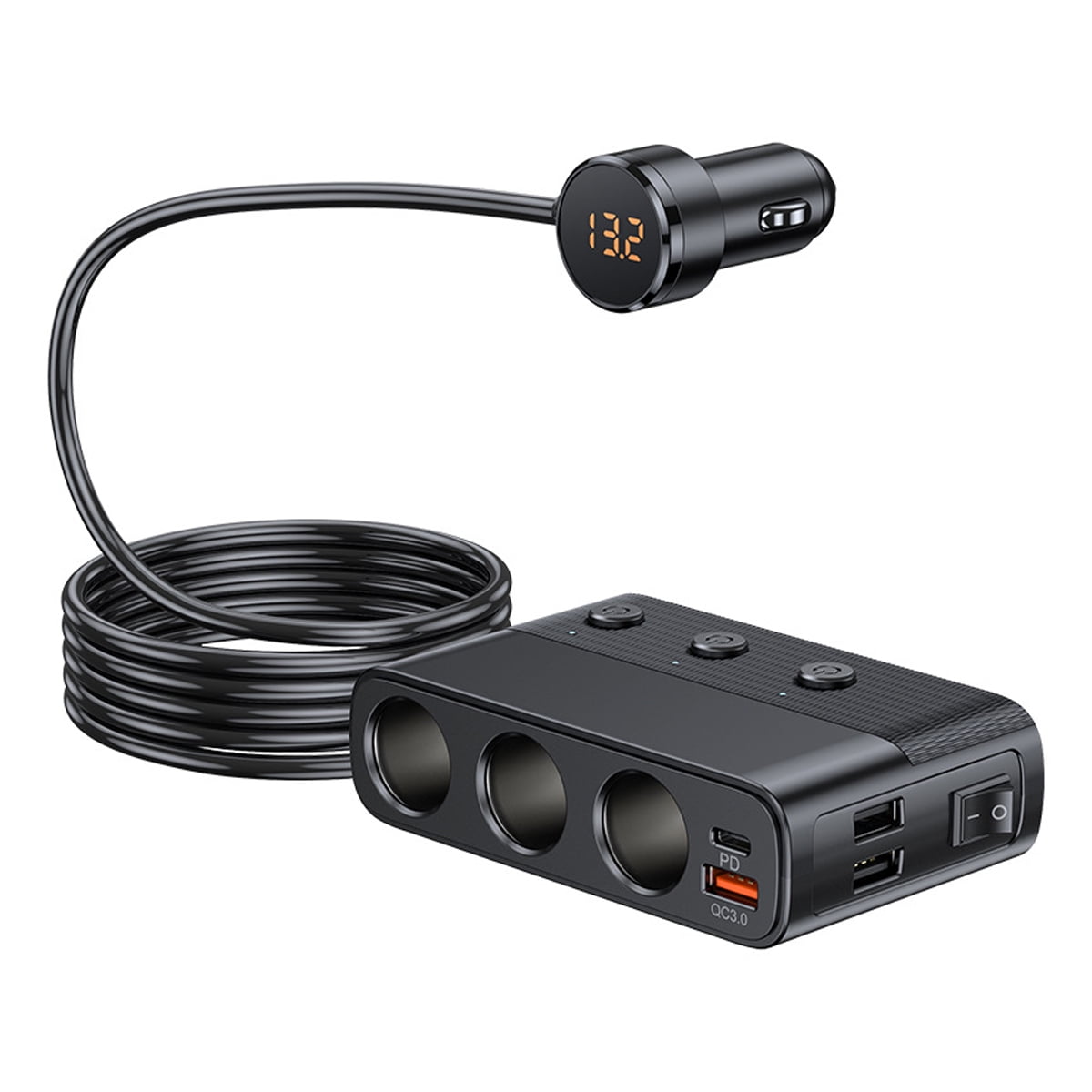 7 In 1 Cigarette Lighter Splitter, 3 Socket Car Charger Adapter, Type-C ...