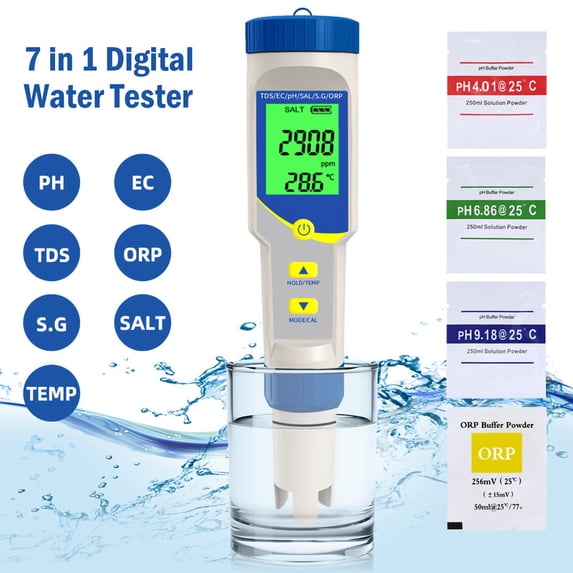 7 in 1 Digital pH Meter for ORP pH EC TDS TEMP S.G Salinity Water ...