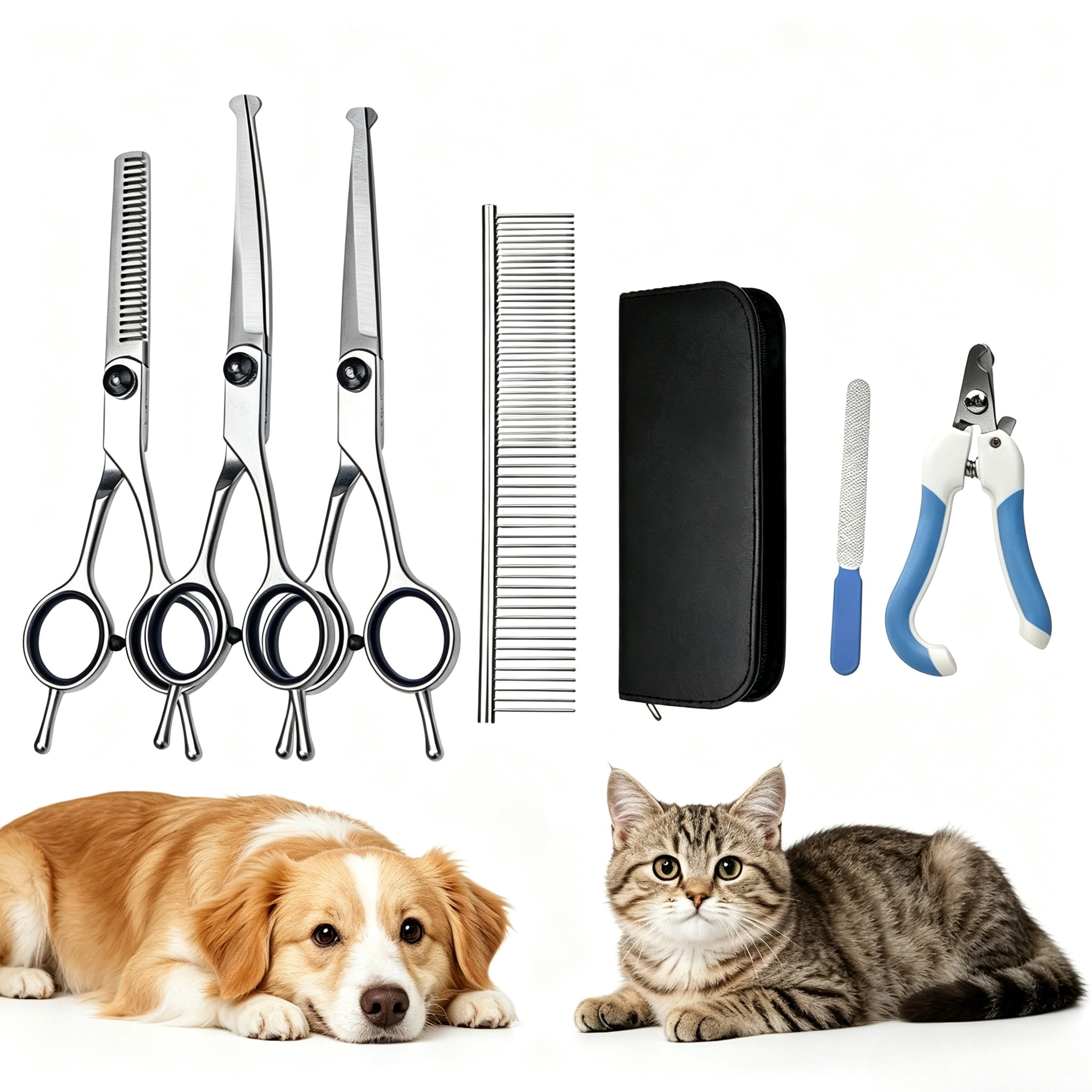 7 IN 1 Dog Grooming Scissors Kit with Nail Clipper & File, Professional ...