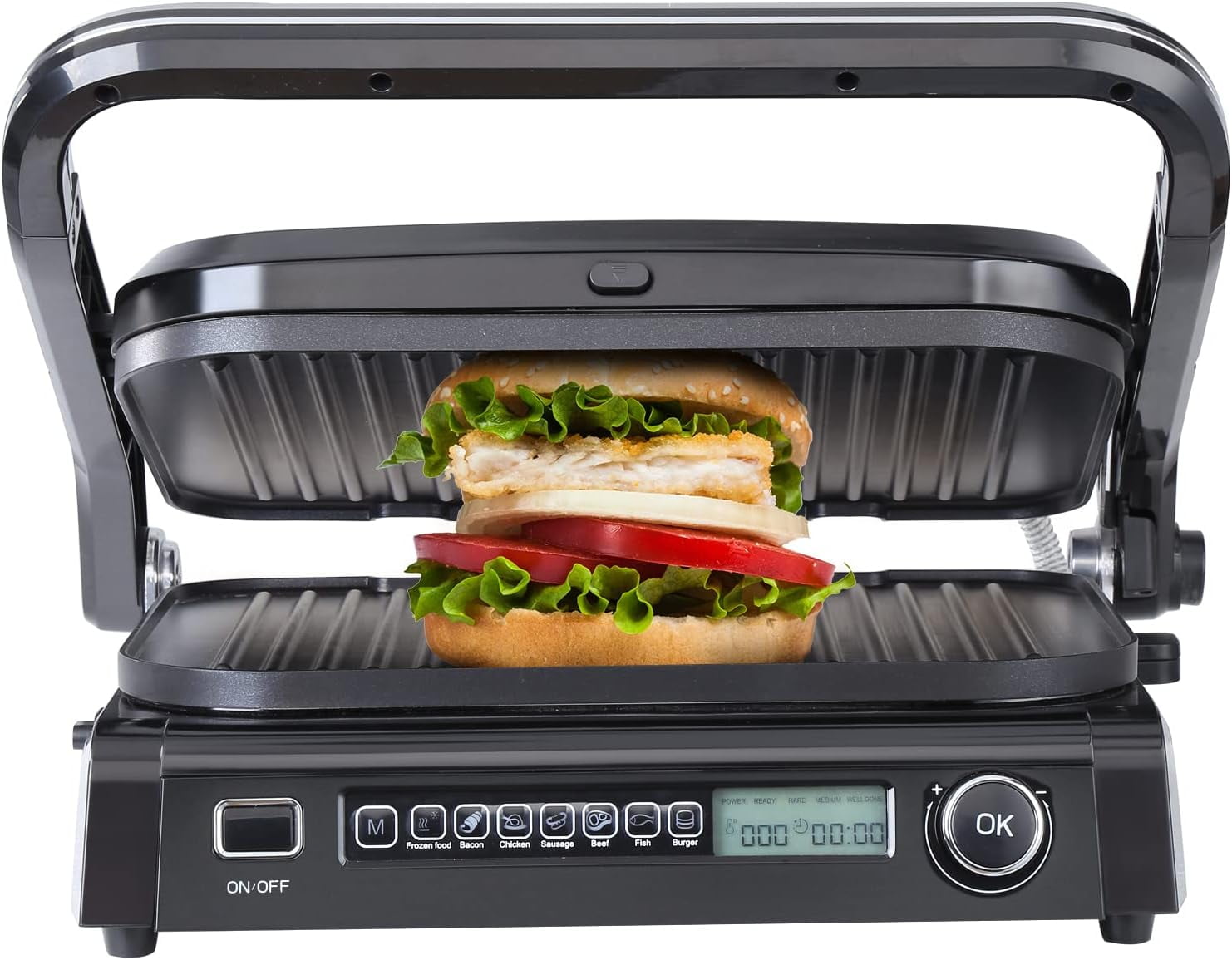 7 IN 1 Electric Contact Grill,1800W Indoor Panini Press Griddle ...