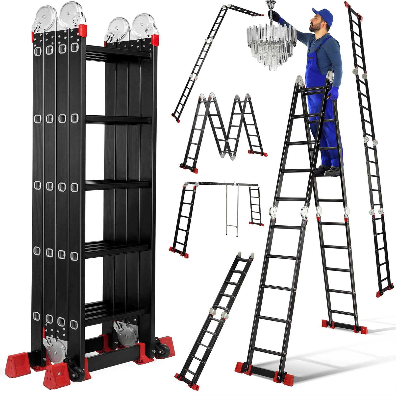 7 in 1 Folding Ladder, Multi-Purpose Extension Aluminium Step Stools ...