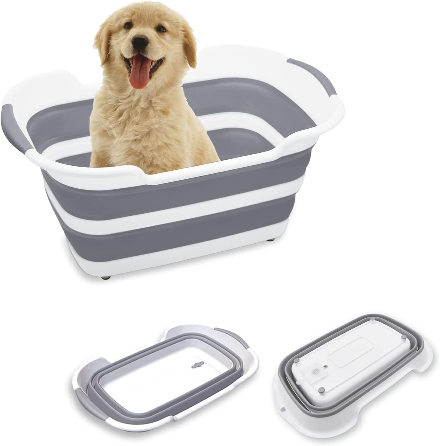 7.1 Gal/27L Multipurpose Collapsible Pet Bathtub Upgraded with Drainage Hole and Pet Hair ...
