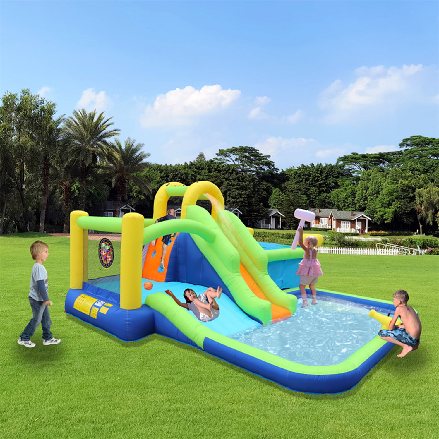 Triple Tree 7 in 1 Inflatable Slide for Kids, Water Park Bouncer with ...
