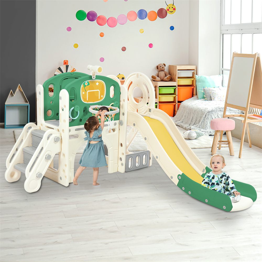 7 in 1 Kids Slide Playset Structure, Castle Climbing Crawling Playhouse ...