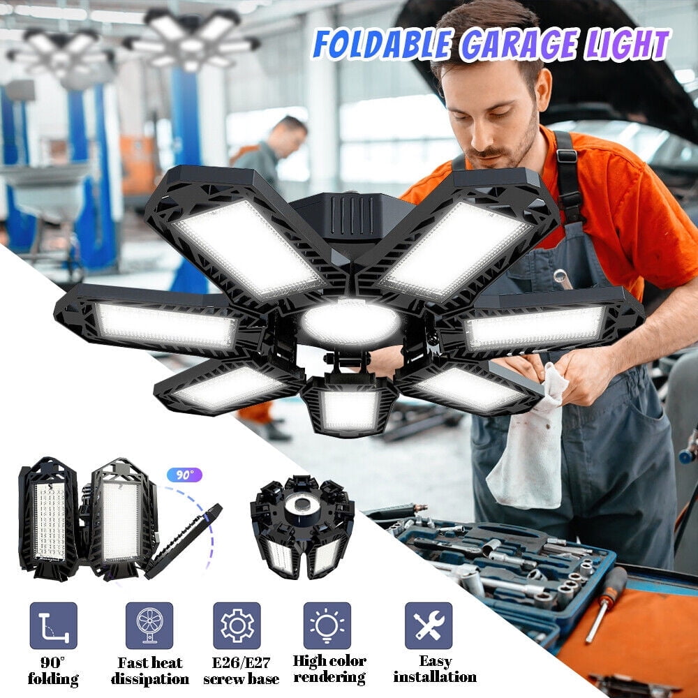 LED Garage Light with 7+1 Adjustable Panels, Deformable Ceiling Light ...