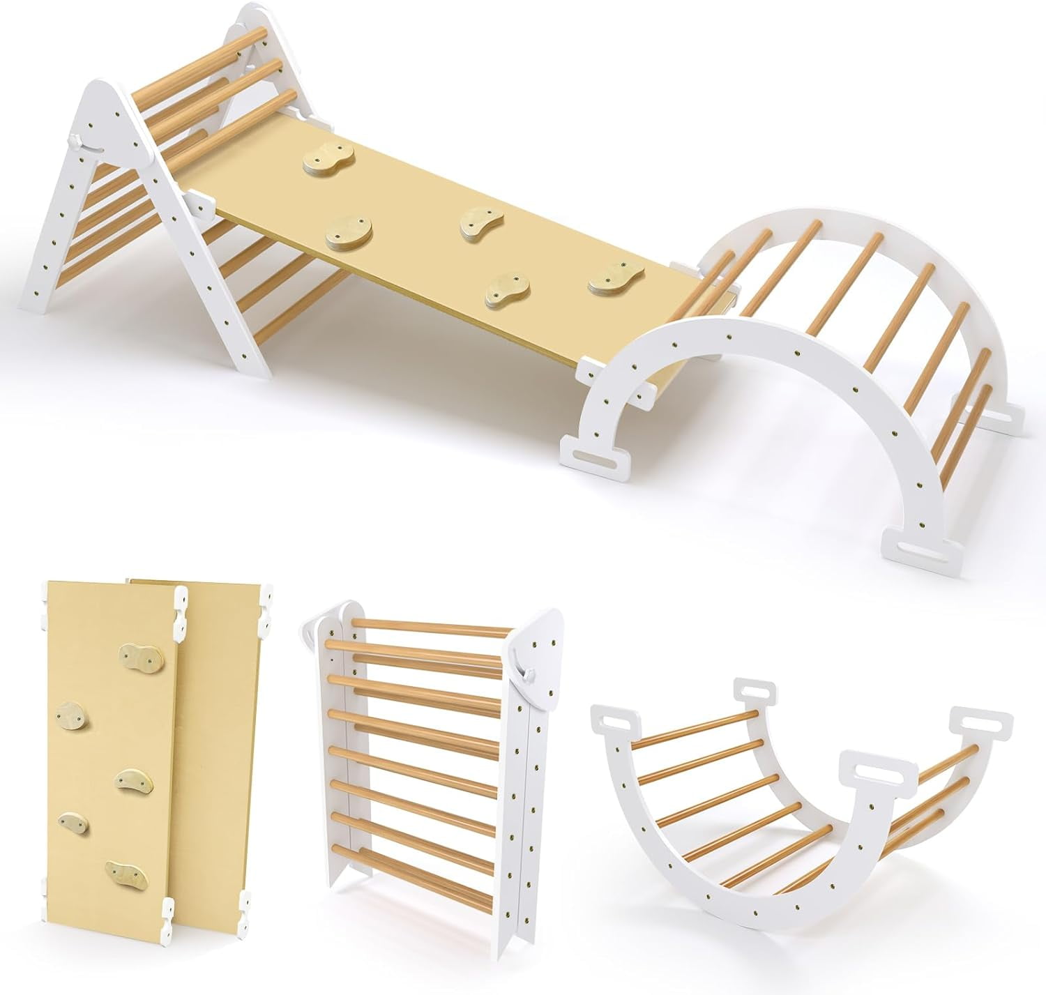 7 in 1 Montessori Pikler Triangle Set,Foldable Climbing Triangle Ladder ...