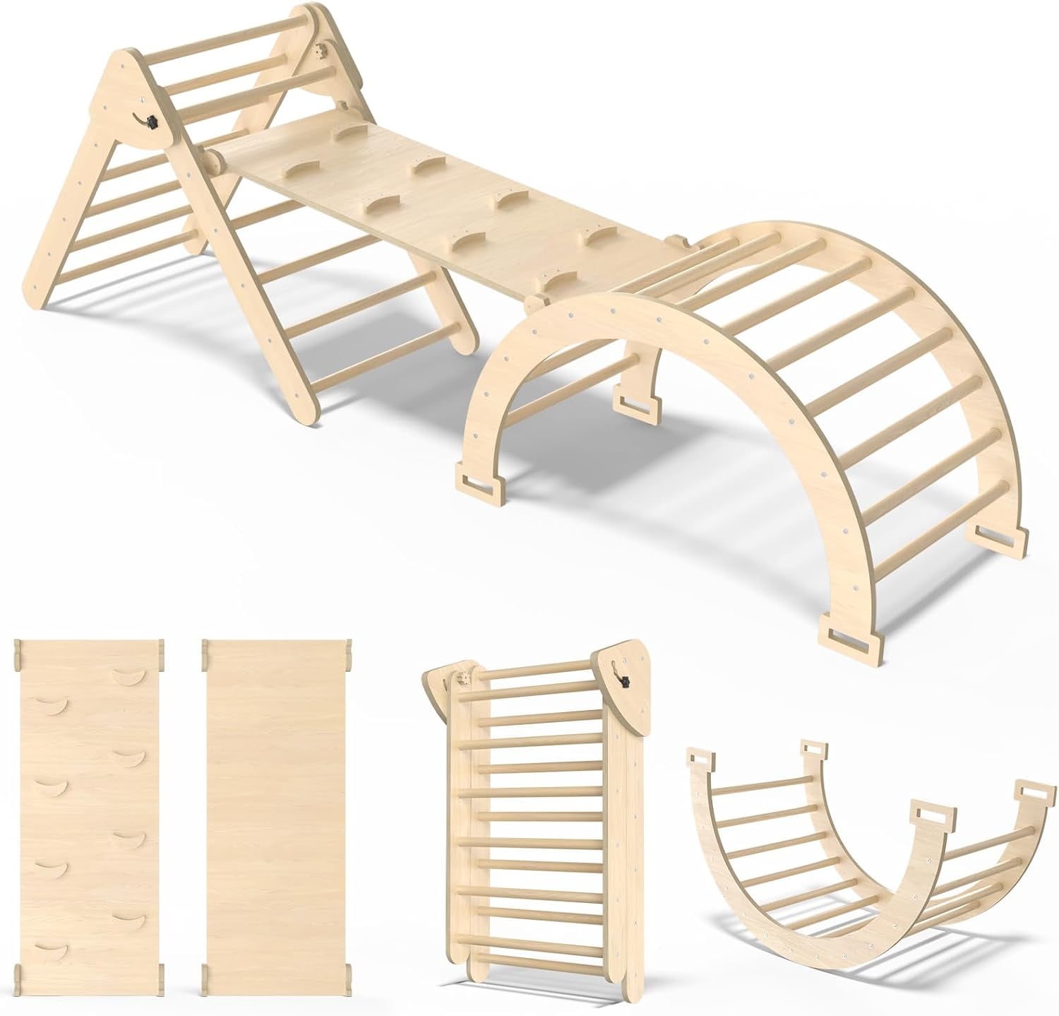 7 in 1 Montessori Pikler Triangle Set, Foldable Wooden Pickler-3 Piece ...