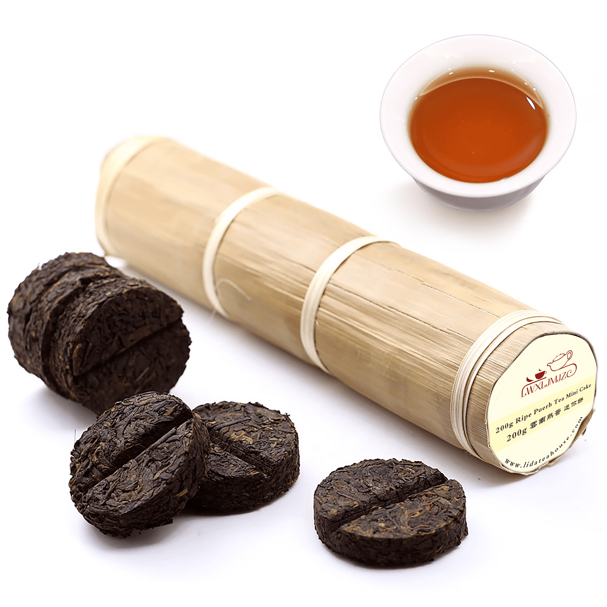 Chinese Ripe Pu-erh Tea (7.1 Ounce) in Bamboo Leaf Tube - Mini Cake Shu ...