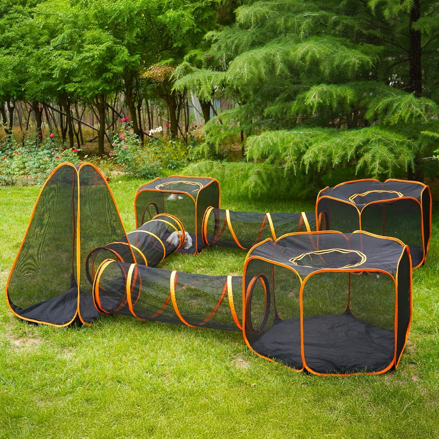 7 in 1 Outdoor Cat Enclosure: Foldable Pop-Up Mesh Playpen Tunnel for ...