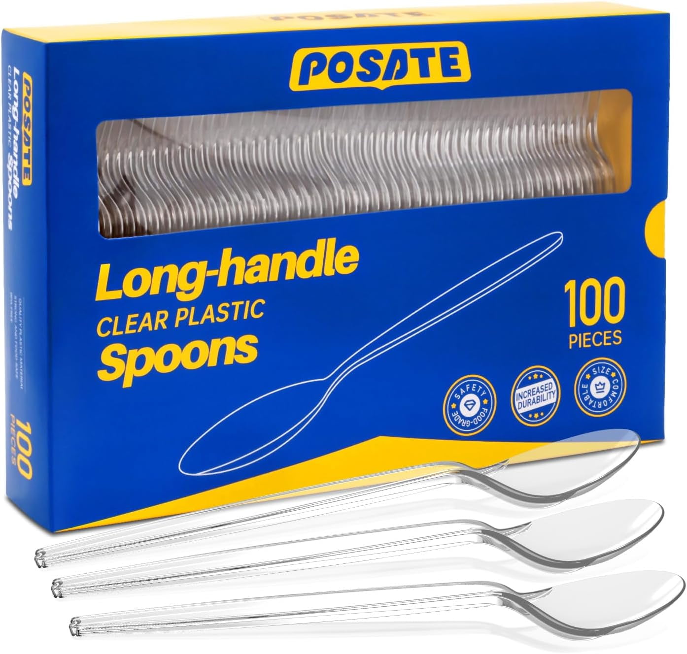 7.1" Plastic Spoons Heavy Duty Disposable Teaspoons, Clear (100 Count ...