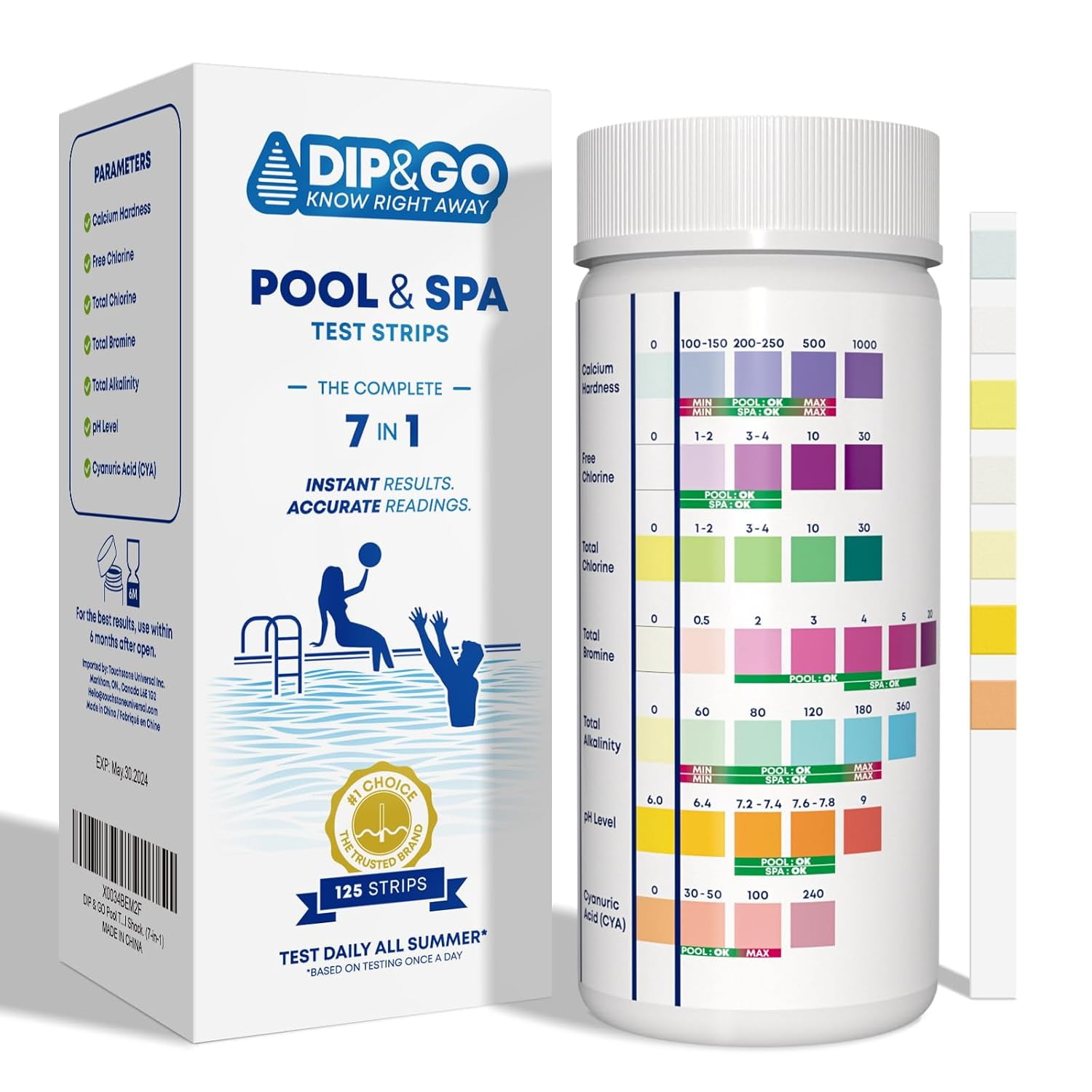 7 in 1 Pool and Spa Test Strips - 125 Strips Pool and Hot Tub Test Kit ...